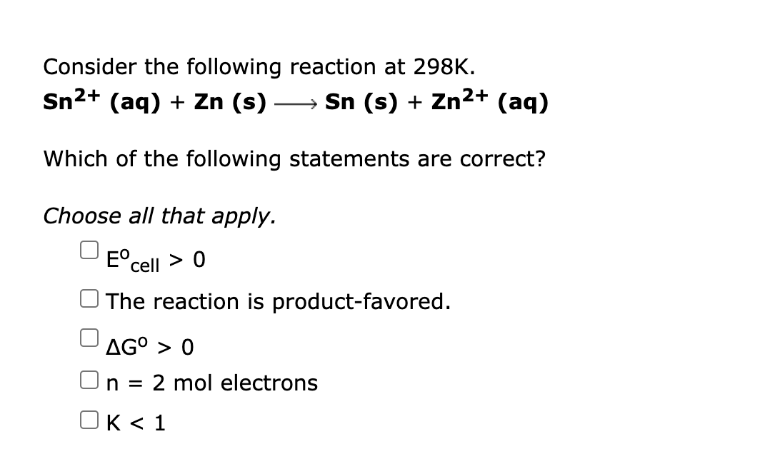 Solved Consider the following reaction at 298 K. | Chegg.com