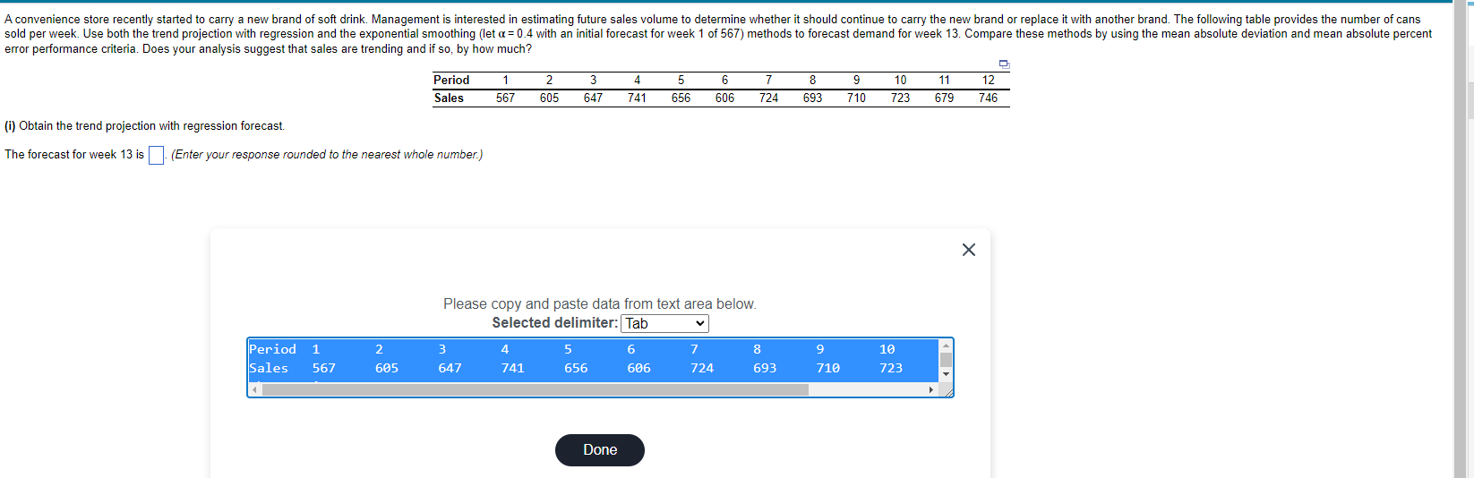 Solved (i) Obtain the trend projection with regression | Chegg.com