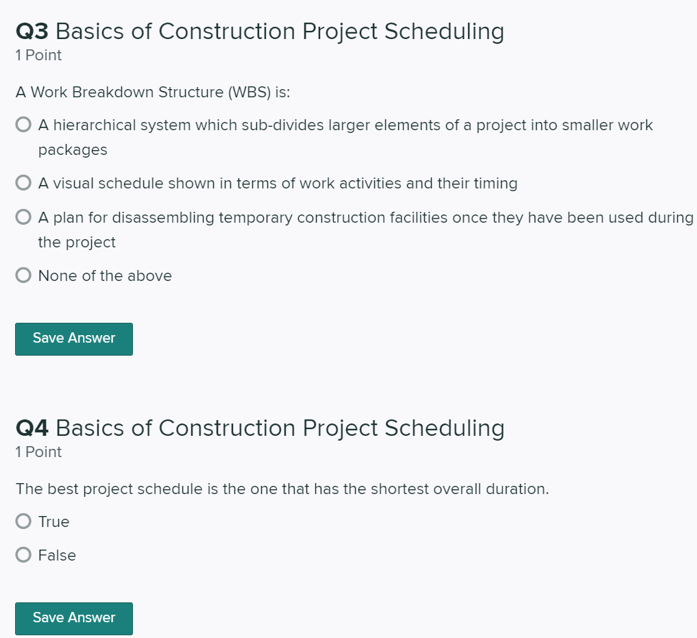 Solved Q3 Basics of Construction Project Scheduling 1 Point | Chegg.com