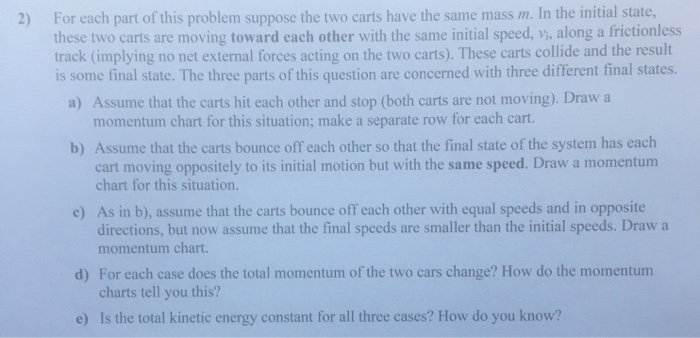 Solved For each part of this problem suppose the two carts | Chegg.com