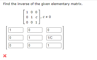 Solved Find the inverse of the given elementary matrix. | Chegg.com