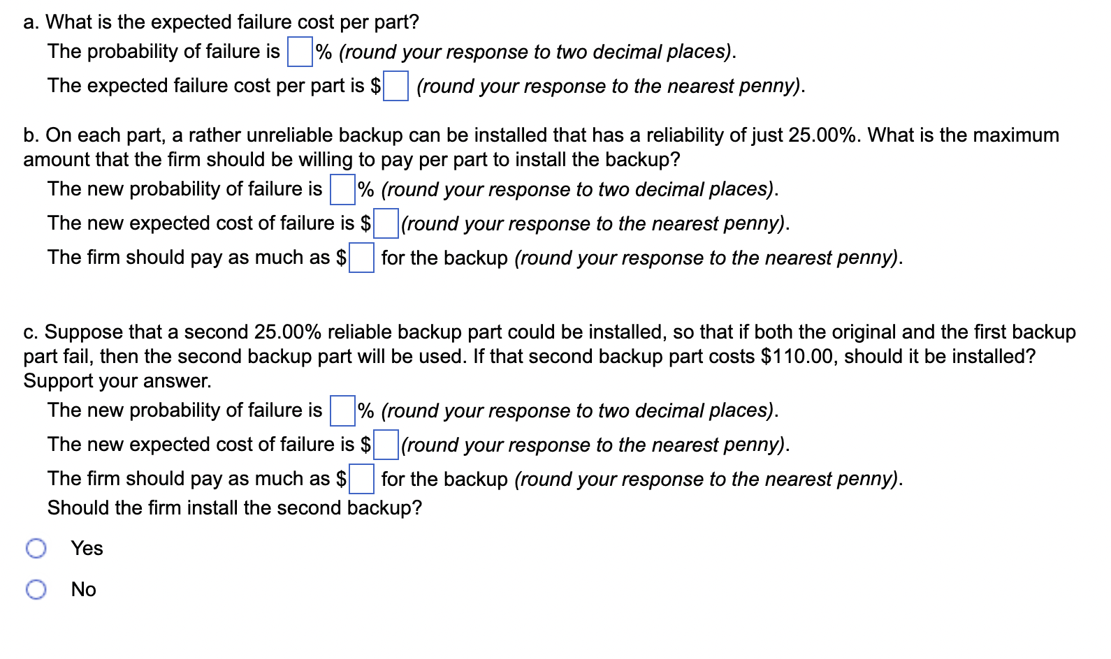 a. What is the expected failure cost per part? The | Chegg.com