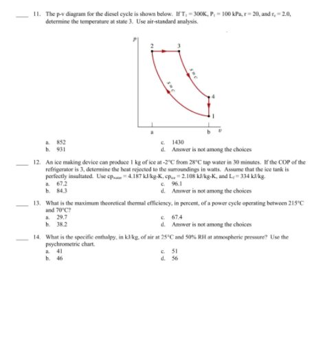 Solved II. The pv diagram for the diesel cycle is shown | Chegg.com