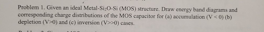 Solved Problem 1. Given an ideal Metal-Si20-Si (MOS) | Chegg.com