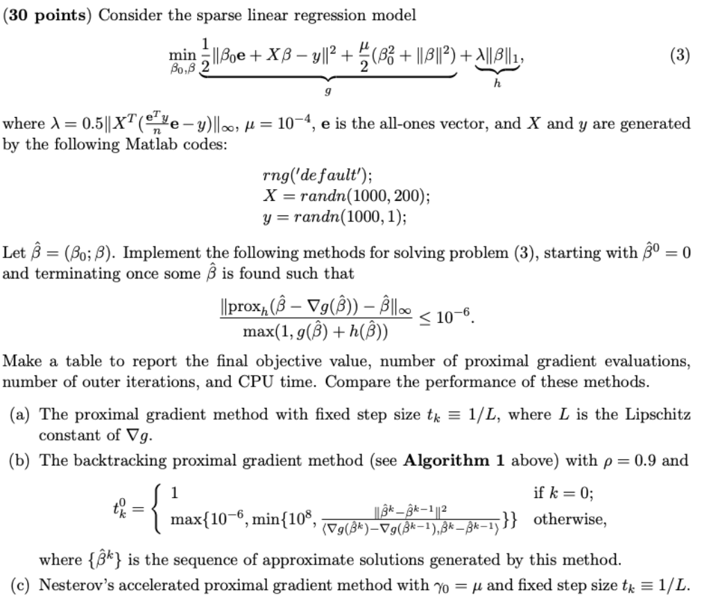 Solved (30 ﻿points) ﻿Consider the sparse linear regression | Chegg.com