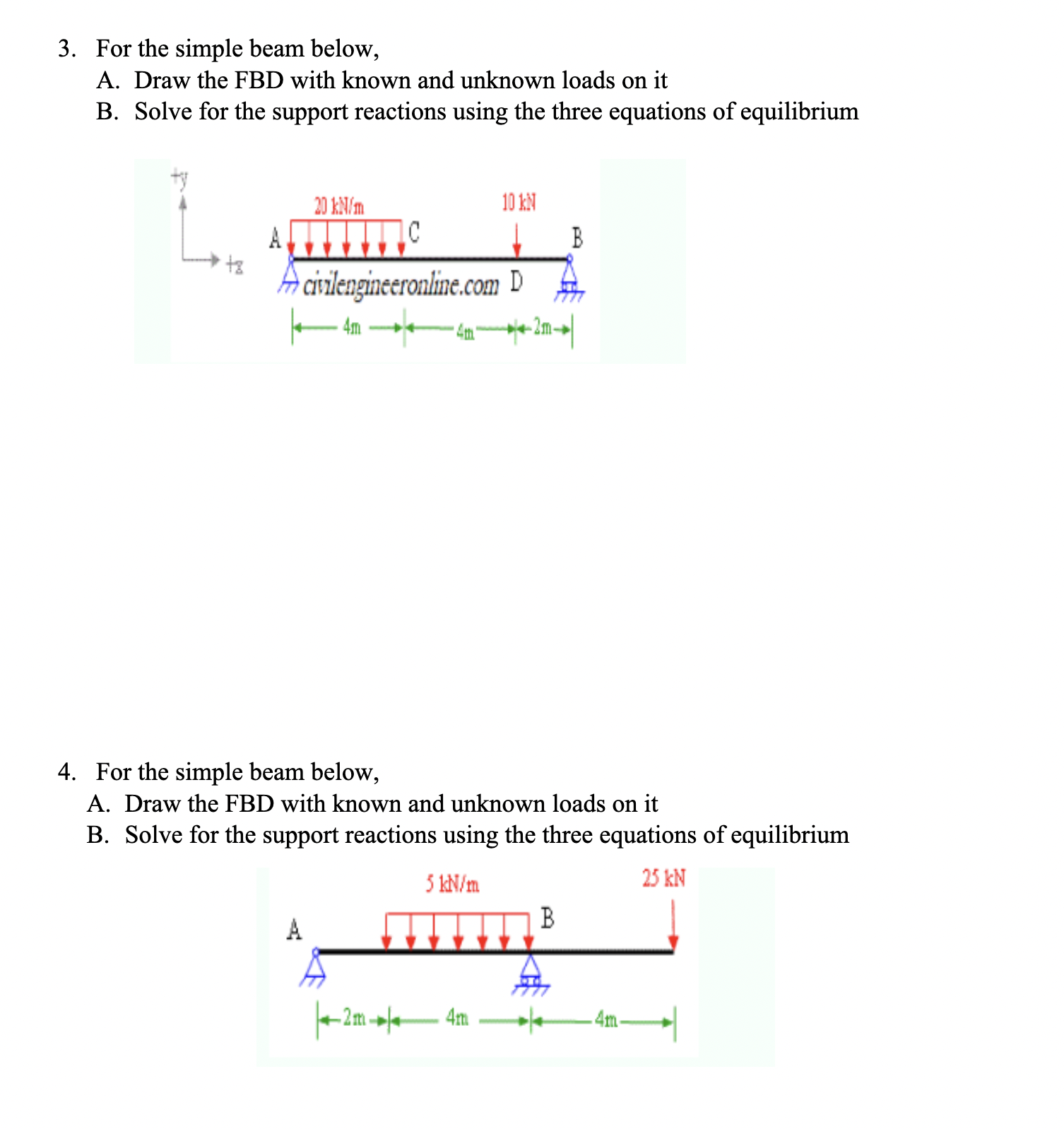 Solved 3. For the simple beam below, A. Draw the FBD with | Chegg.com