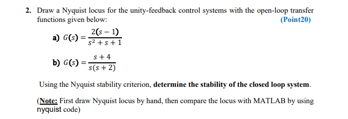 Solved 2. Draw a Nyquist locus for the unity-feedback | Chegg.com