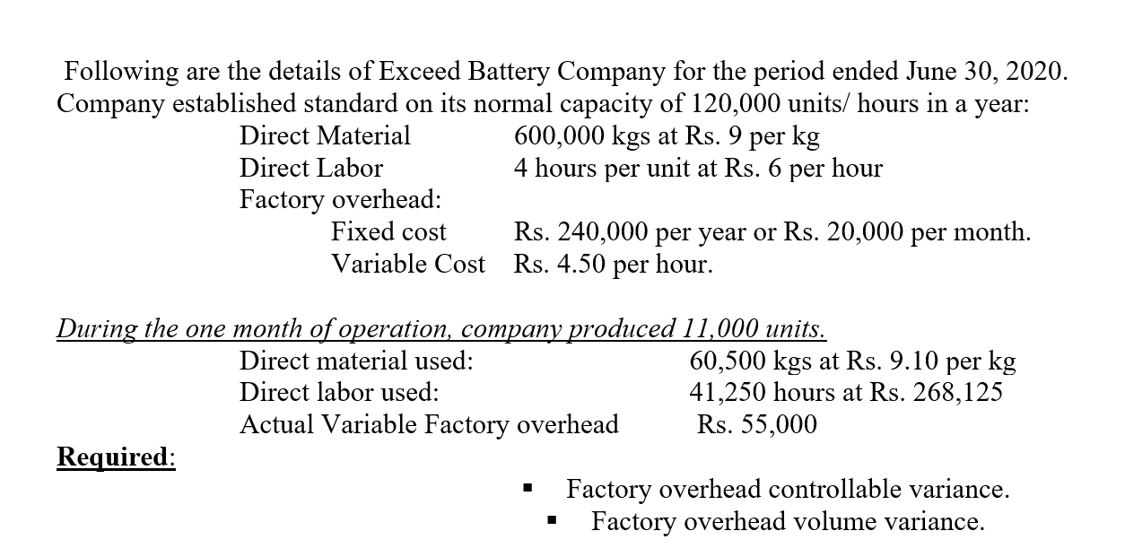 Solved Following are the details of Exceed Battery Company | Chegg.com
