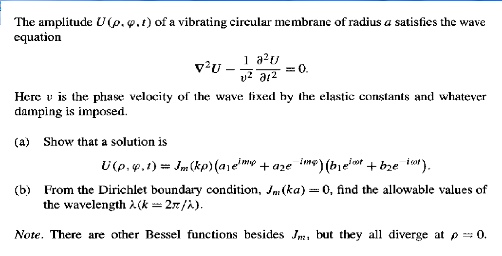 Solved The amplitude U(P.9,t) of a vibrating circular | Chegg.com