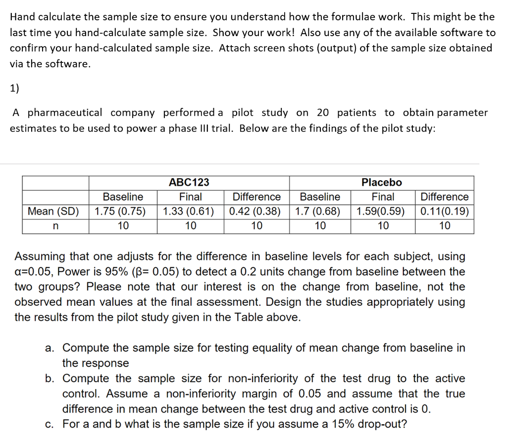 Hand calculate the sample size to ensure you | Chegg.com