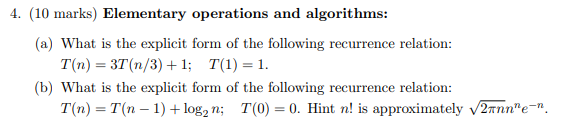 Solved 4. (10 marks) Elementary operations and algorithms: | Chegg.com