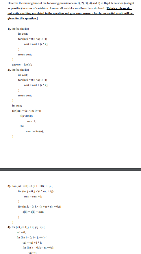 Solved Describe the running time of the following pseudocode | Chegg.com