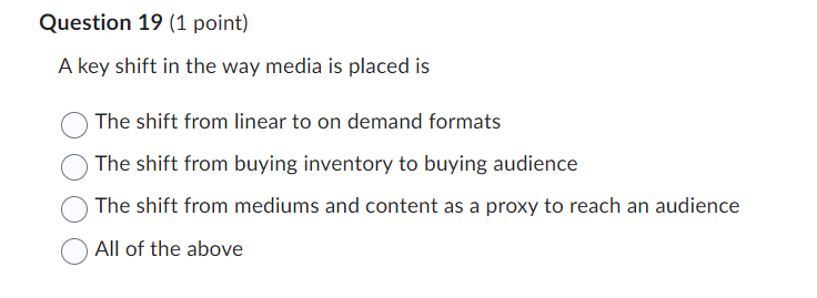 Solved 2uestion 19 (1 point) A key shift in the way media is | Chegg.com
