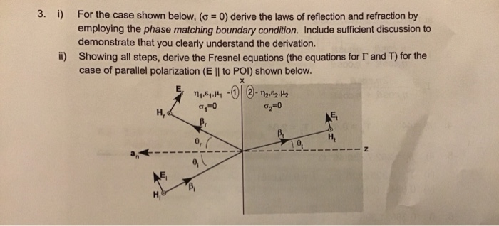 Solved 3. i) For the case shown below, (σ = 0) derive the | Chegg.com