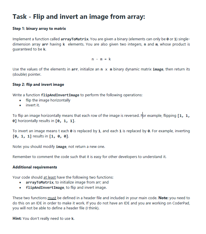 Solved Task - Flip and invert an image from array: Step 1: | Chegg.com
