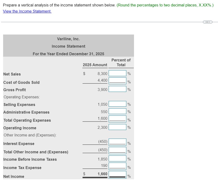 Solved Prepare a vertical analysis of the income statement | Chegg.com