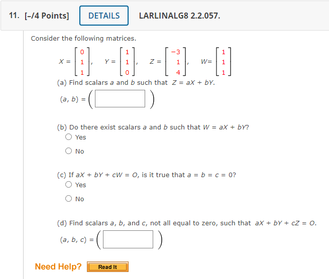 Solved Consider the following matrices. | Chegg.com