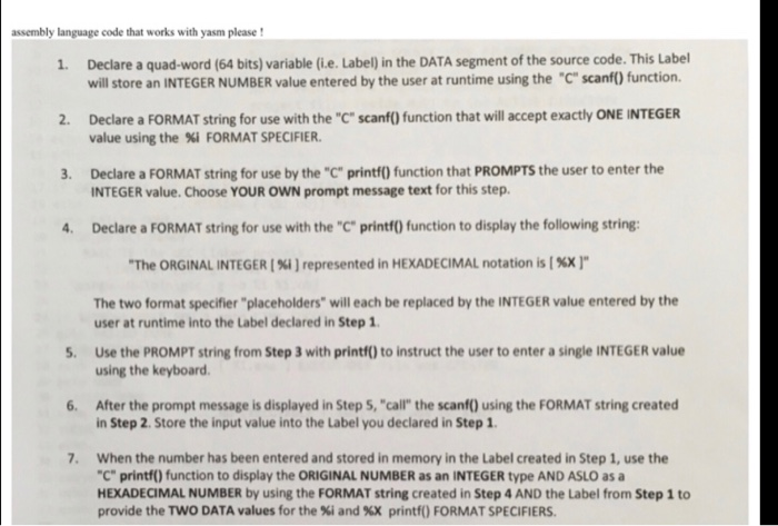 assembly language code that works with yasm please 1. | Chegg.com