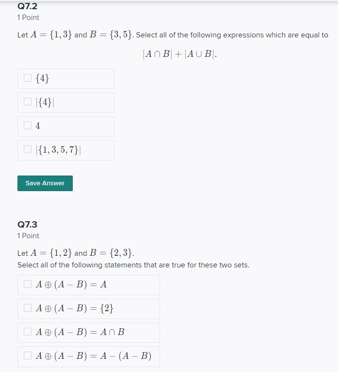 Solved Q7.2 1 Point Let A = {1,3} and B = {3,5). Select all | Chegg.com