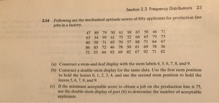 Solved Construct a stem-and-leaf display with the stem | Chegg.com