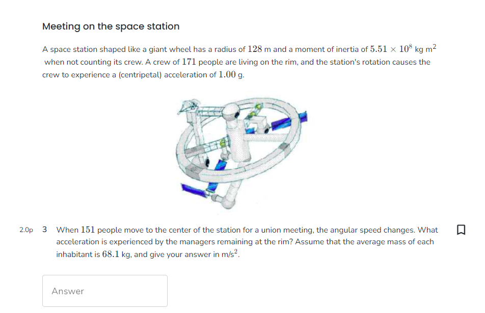 Solved Meeting on the space stationA space station shaped | Chegg.com