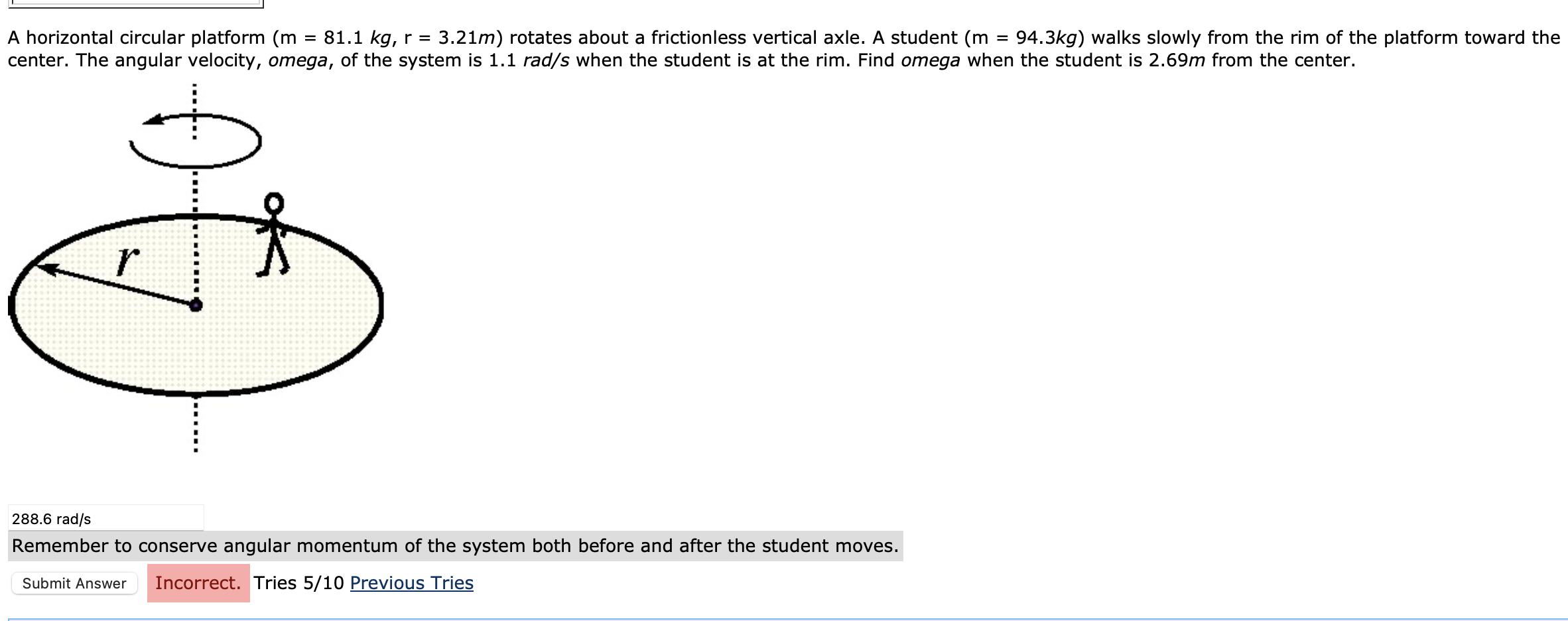 A horizontal circular platform (m=81.1kg,r=3.21m) | Chegg.com