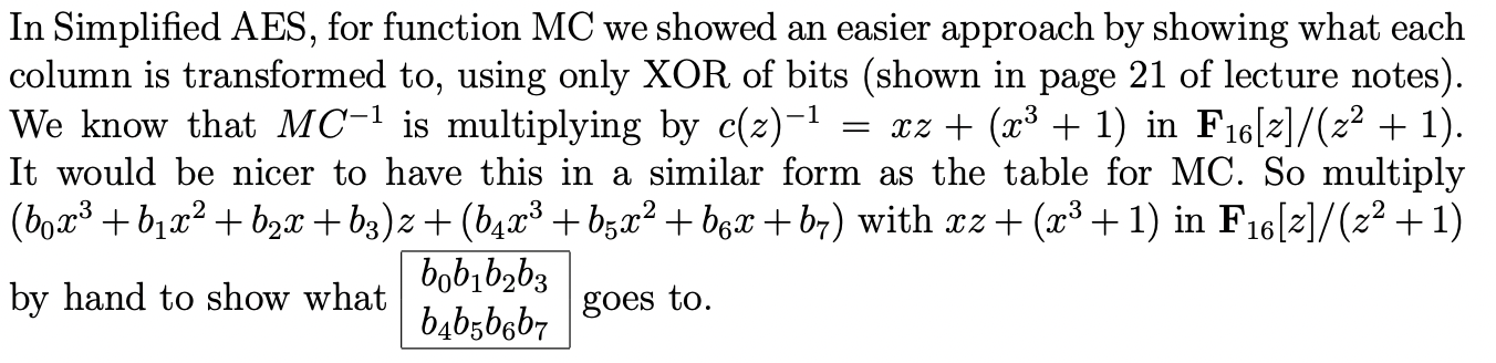 Solved In Simplified AES, for function MC we showed an | Chegg.com
