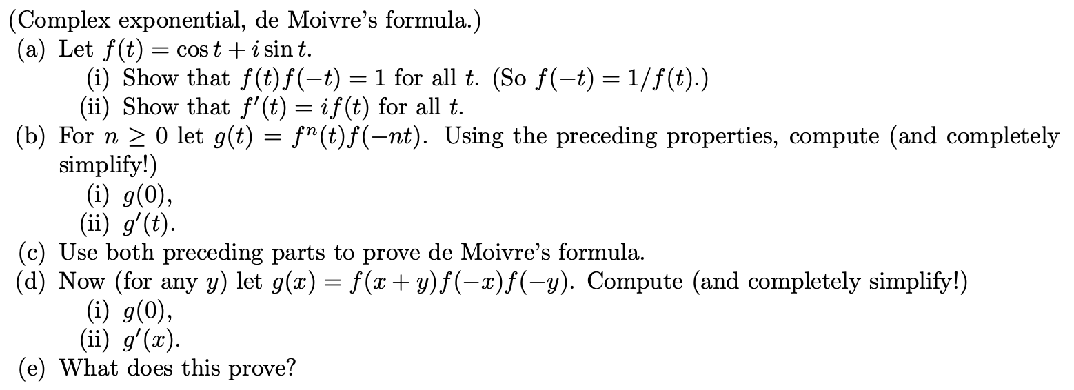 Solved = = = (Complex exponential, de Moivre's formula.) (a) | Chegg.com