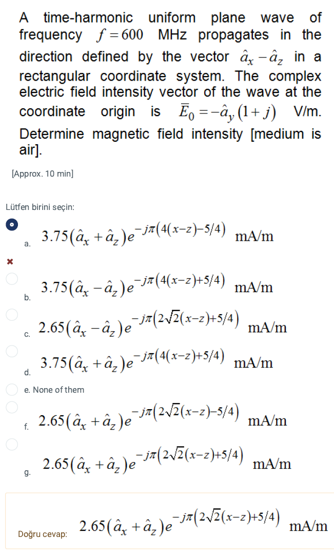 Solved A time-harmonic uniform plane wave of frequency | Chegg.com