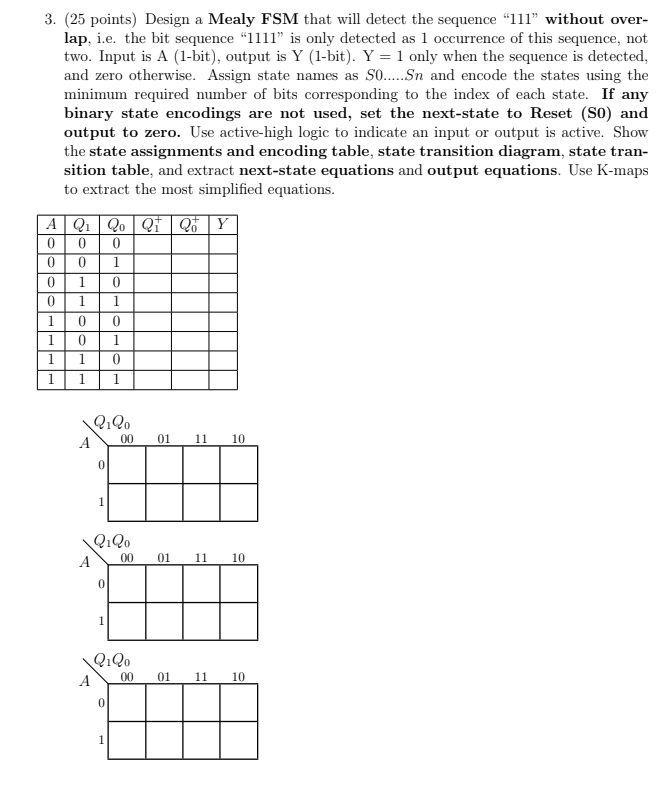 Solved 3. (25 points) Design a Mealy FSM that will detect | Chegg.com