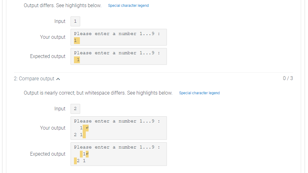 Solved Output differs. See highlights below. Special | Chegg.com