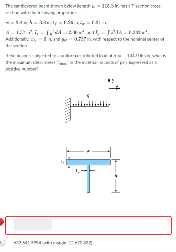 Solved The cantilevered beam shown below (length L=115.3 in) | Chegg.com