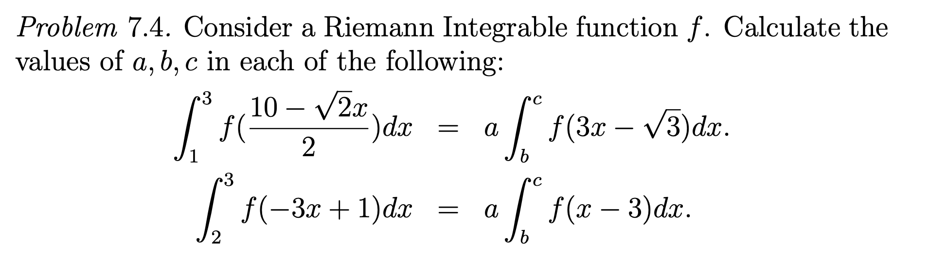 Solved Problem 7.4. Consider a Riemann Integrable function | Chegg.com