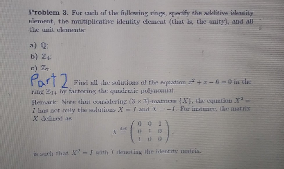 Solved Problem 3. For each of the following rings, specify | Chegg.com