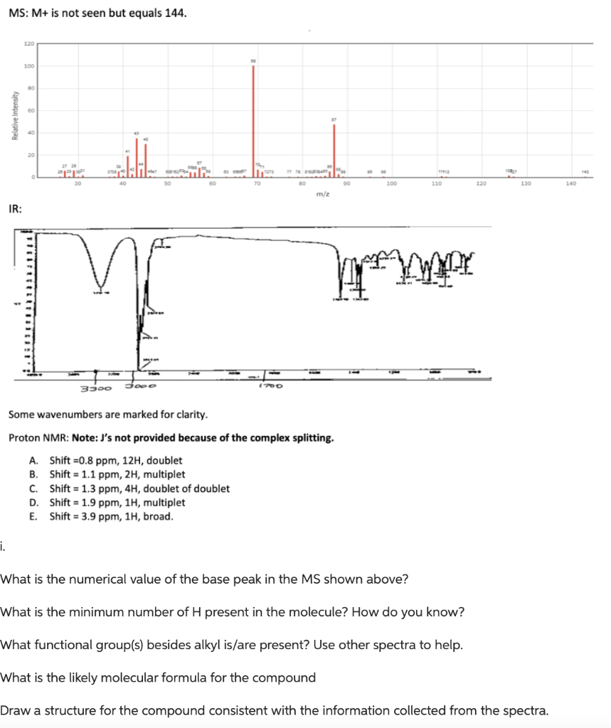 Solved MS:M+ is not seen but equals 144 . IR: Some | Chegg.com