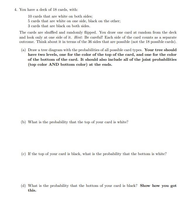 Solved 4. You have a deck of 18 cards, with: 10 cards that | Chegg.com