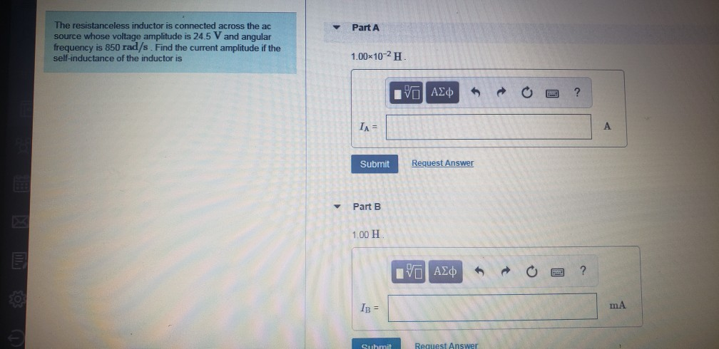 Solved Part A The Resistanceless Inductor Is Connected