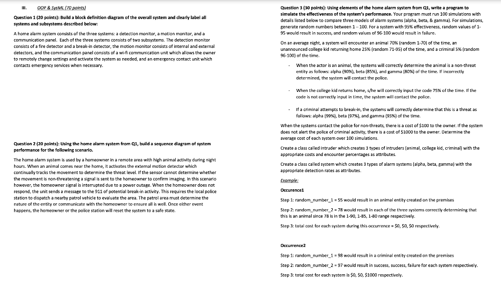 III. OOP & SysML (70 points) Question 1 (20 points): | Chegg.com