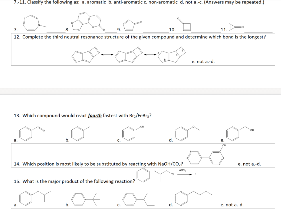 Solved 7.-11. Classify the following as: a. aromatic b. | Chegg.com