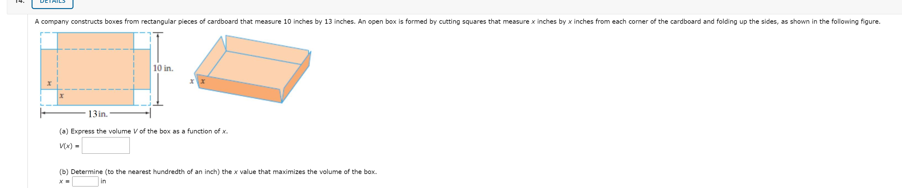 Solved 14. A company constructs boxes from rectangular | Chegg.com