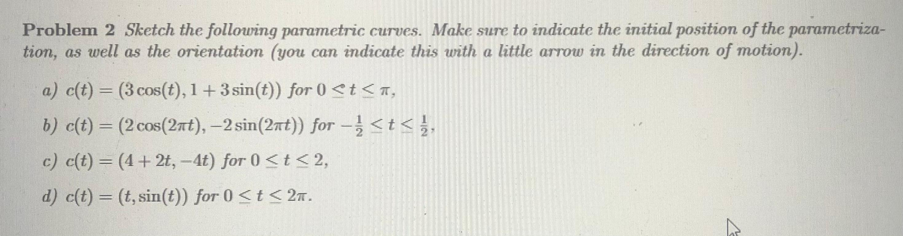 Solved Problem 2 Sketch the following parametric curves. | Chegg.com