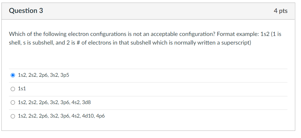 Solved Question 3 4 Pts Which Of The Following Electron