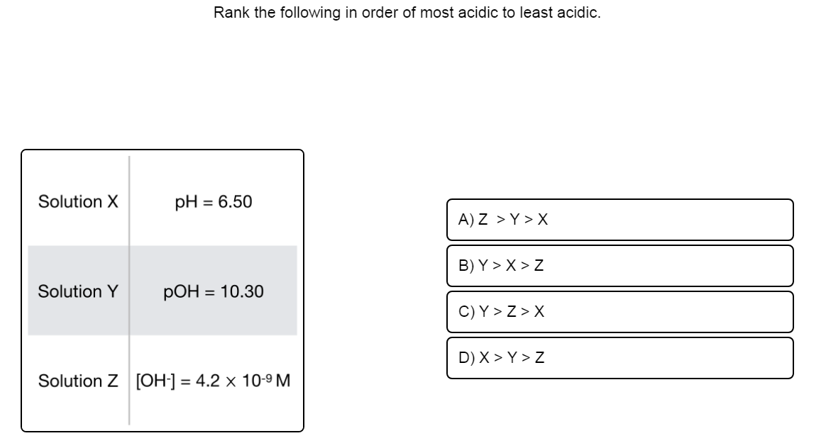 Solved Rank the following in order of most acidic to least | Chegg.com