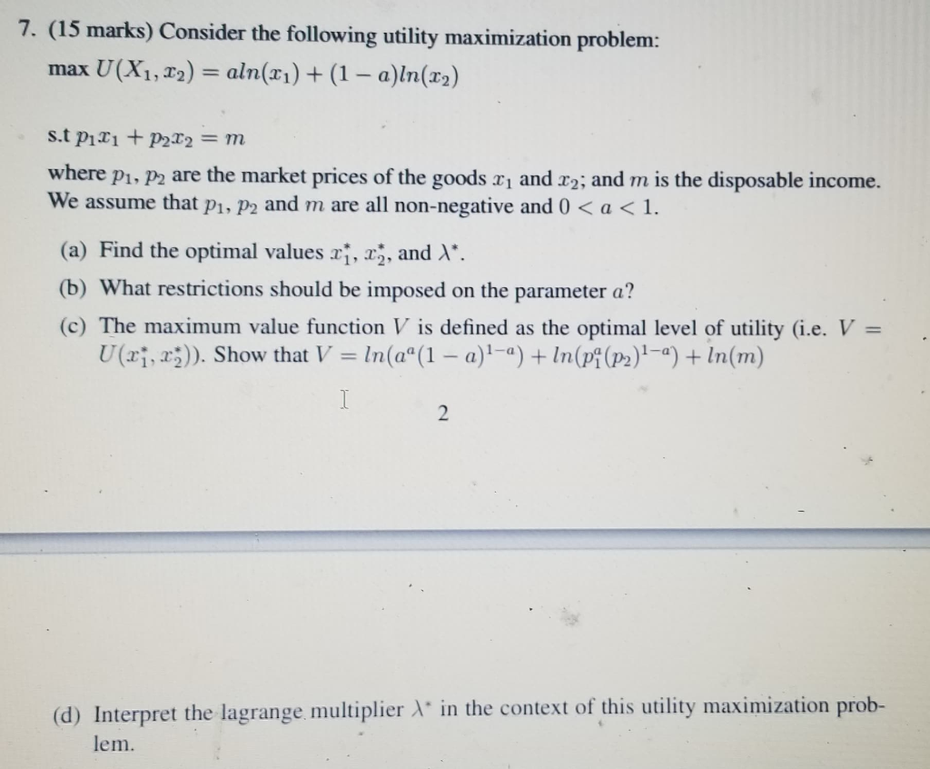 Solved 7. (15 marks) Consider the following utility | Chegg.com Solved 7. (15 marks) Consider the following utility | Chegg.com
