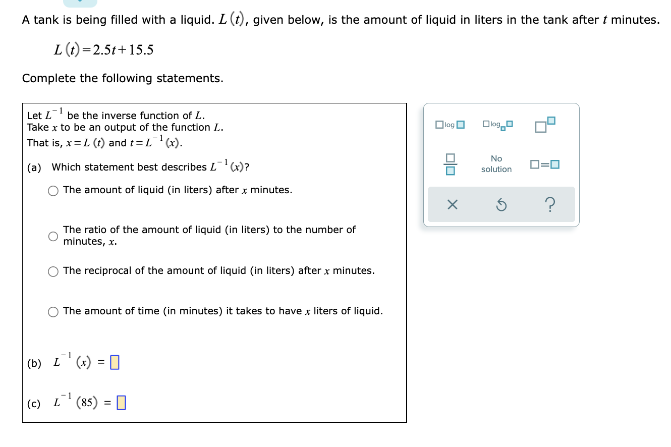 Solved A tank is being filled with a liquid. L (t), given | Chegg.com
