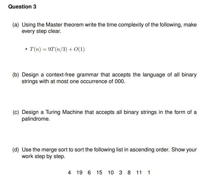 Solved (a) Using the Master theorem write the time | Chegg.com