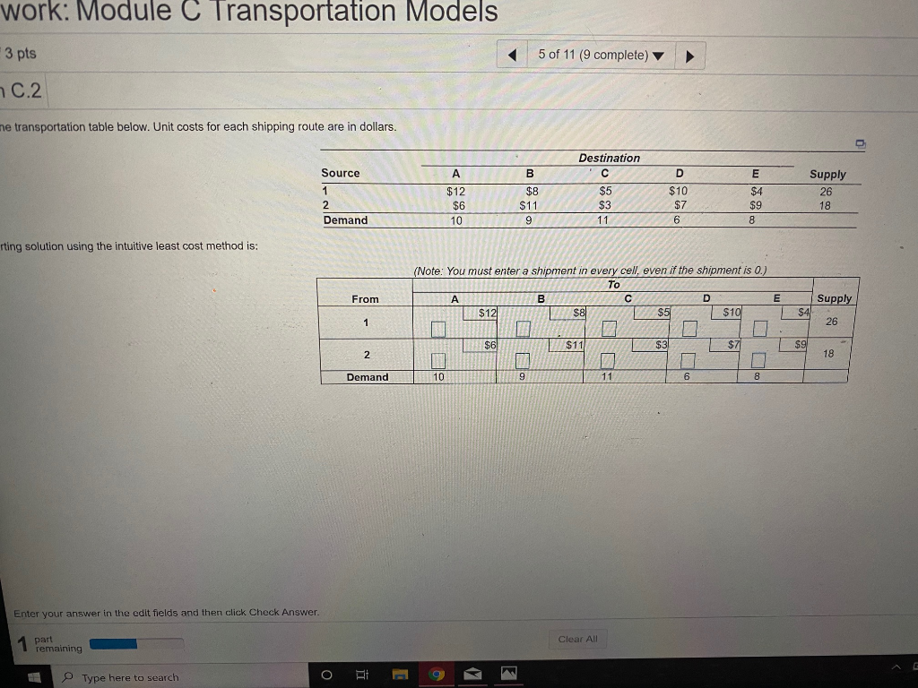 A) The total cost of the initial solution | Chegg.com