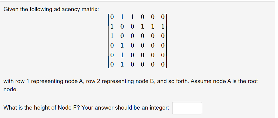 Solved Given the following adjacency matrix: [0 1 1 0 00] | Chegg.com