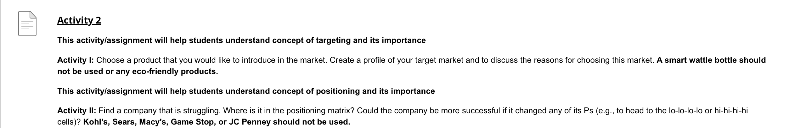 Solved Activity 2This activity/assignment will help students | Chegg.com