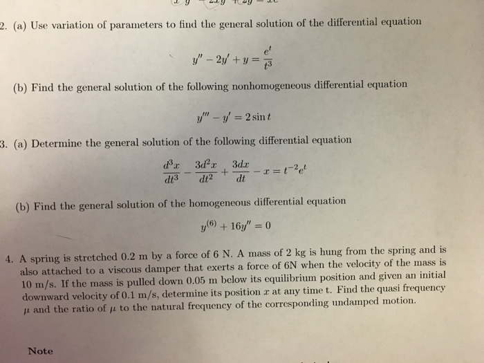 Solved (a) Use variation of parameters to find the general | Chegg.com